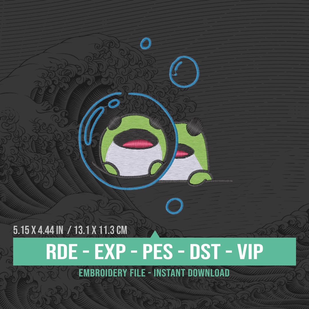 Happy Frog With Bubbles Machine Embroidery File - Reflection of Frog in ...