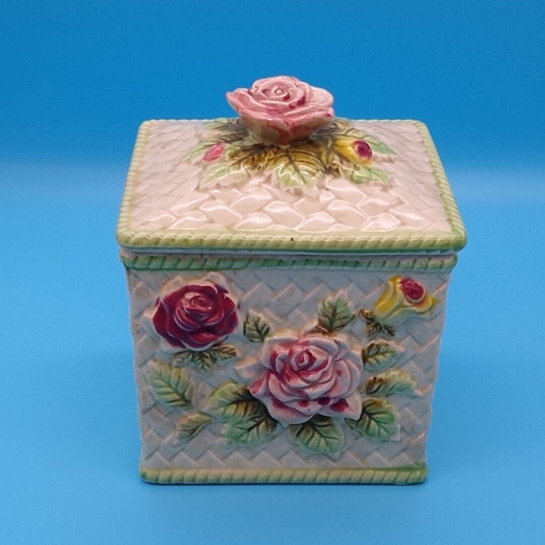 Enesco Ceramic Covered 6 Square Container - Etsy