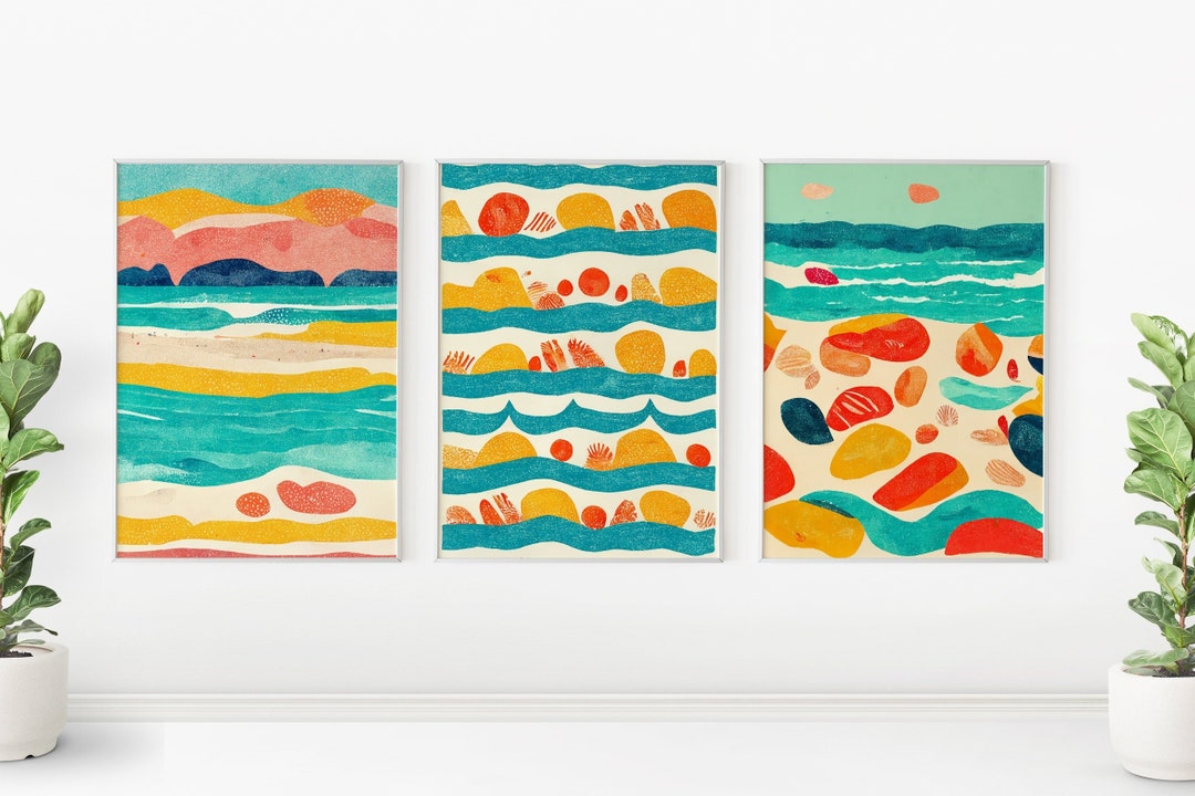 Beach Prints Gallery Wall Set of 3, Wave Print, Boho Beach Prints ...