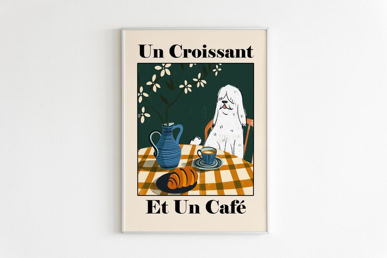 Set of 3, Un Croissant Et Un Café, French Cafe Croissant Print, Retro ...