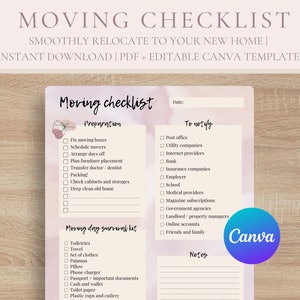 Moving Checklist Prepare, Notify, Survive Moving Day Printable PDF ...
