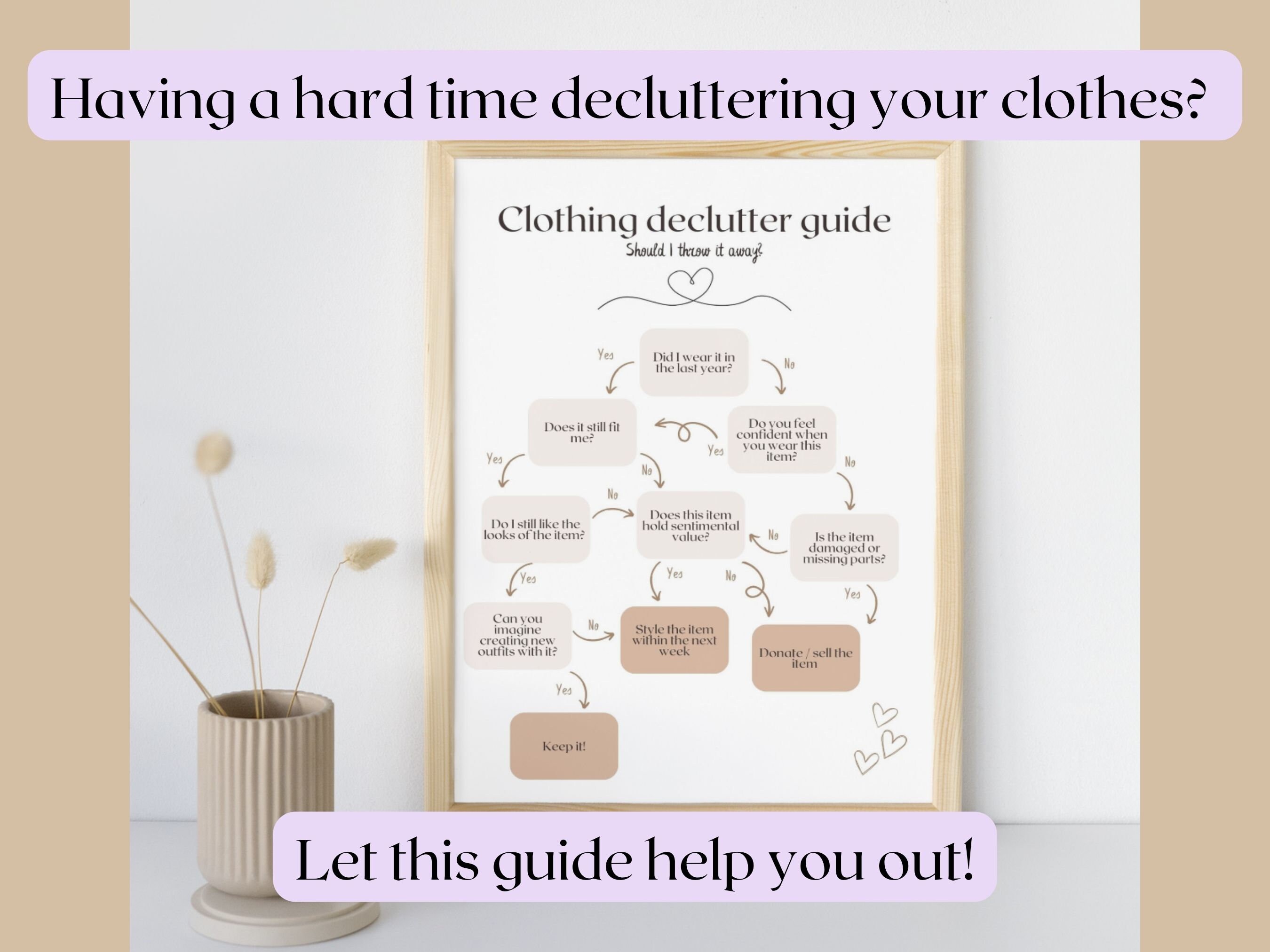 Clothing Declutter Guide | Declutter Planner | Decluttering Flowchart - Etsy