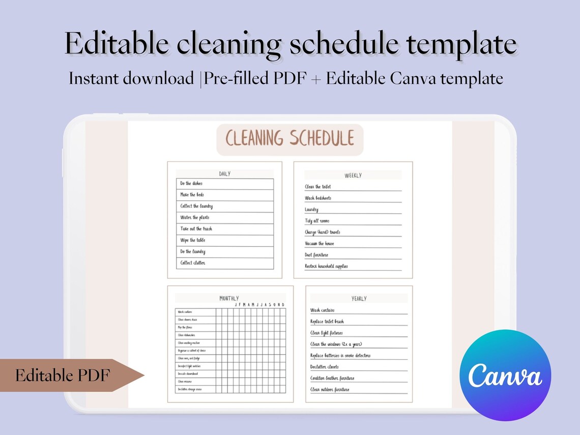 Editable Cleaning Checklist Cleaning Schedule Template Daily Weekly ...