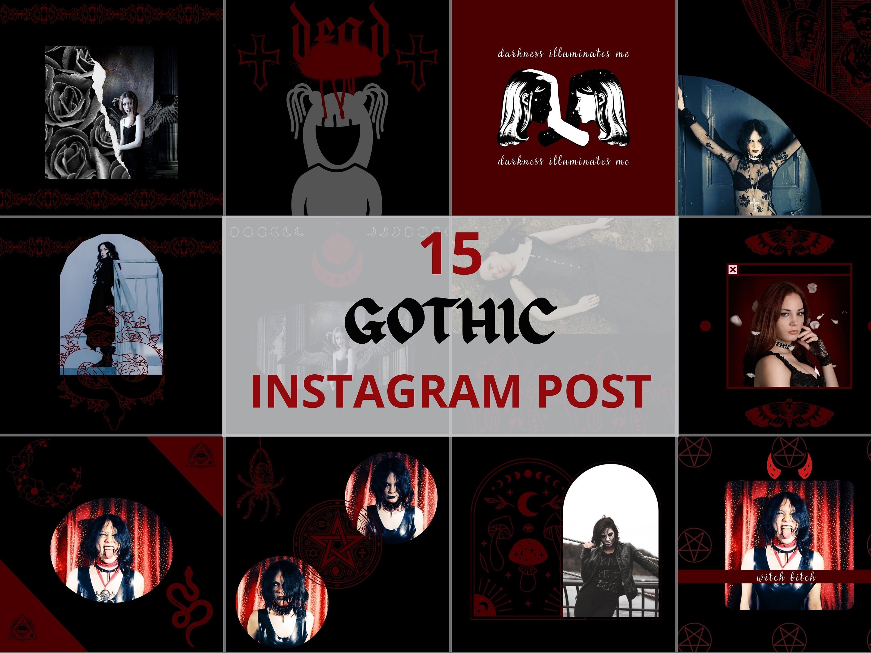 Gothic Aesthetic Instagram Post, Witch Instagram Template, Black Theme ...