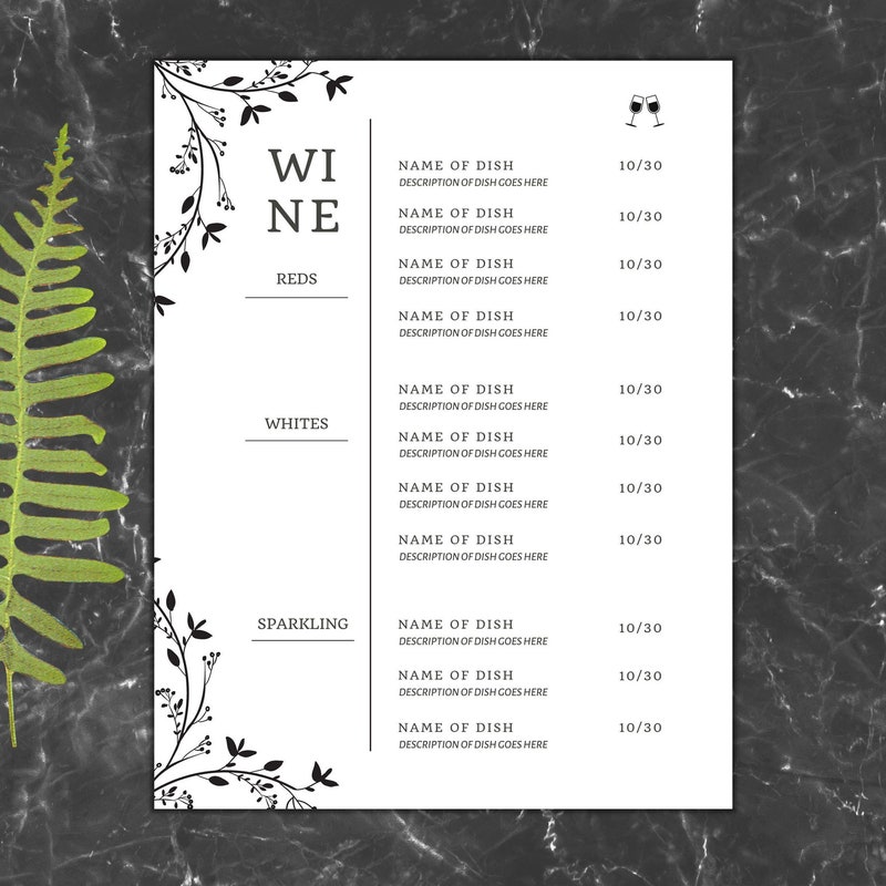 Wine Menu - Etsy