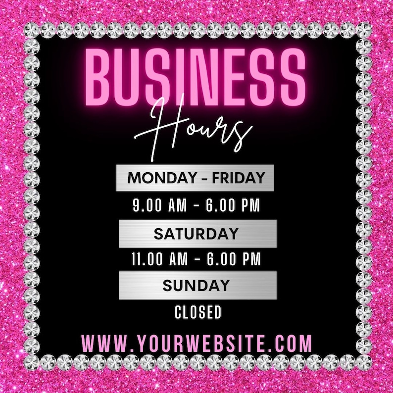 DIY Pink Business Hours Flyer, Editable Open Hours Flyer, Printable ...