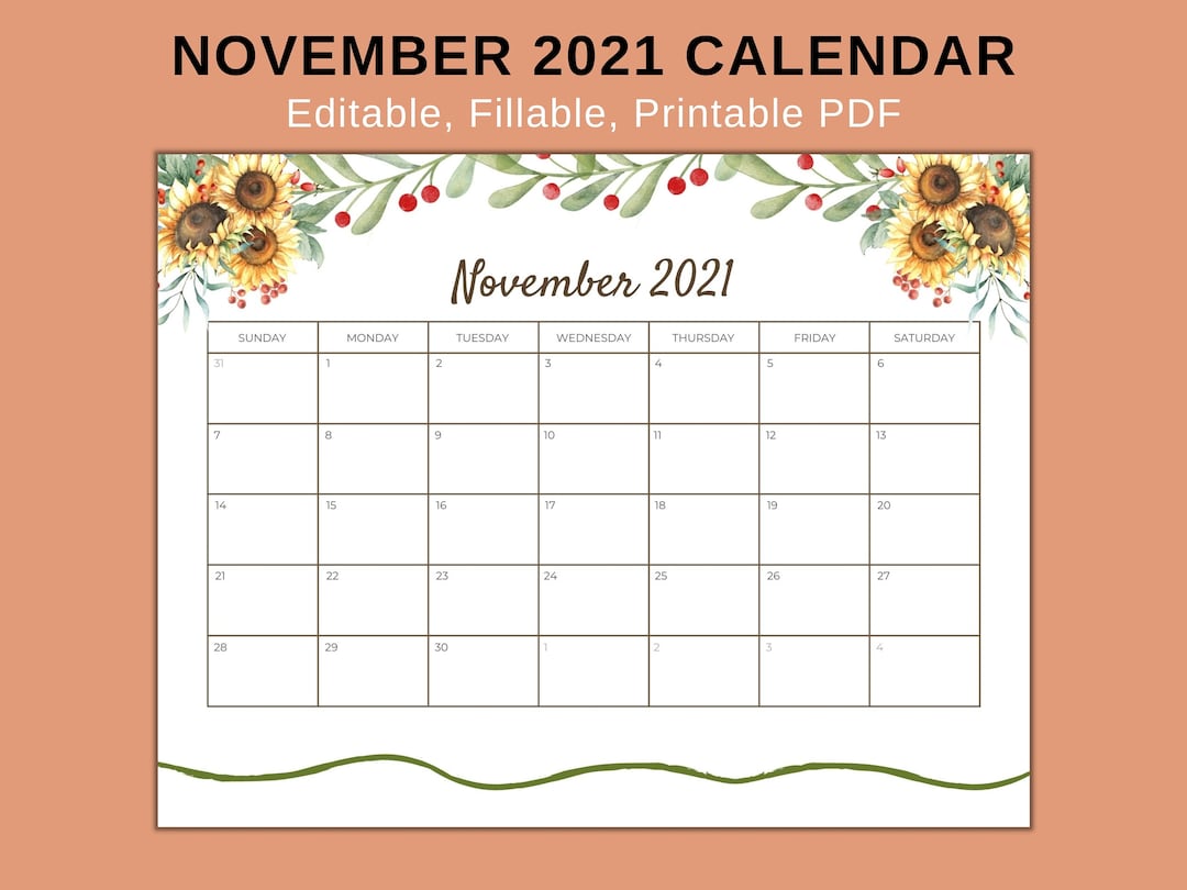 November 2021 Calendar, Daisy Theme - Etsy