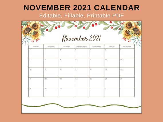 November 2021 Calendar Daisy Theme | Etsy