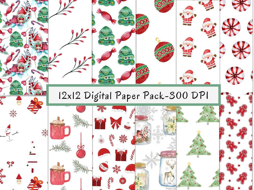 Christmas Digital Paper Pattern Pack, Watercolor Snowman, Christmas ...