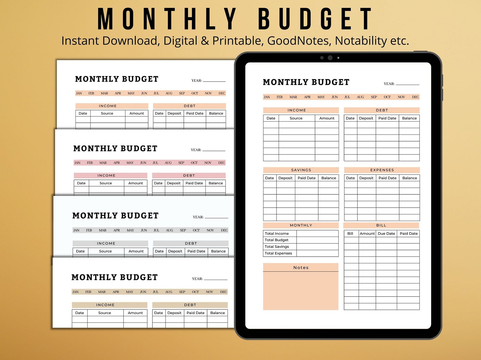 Monthly Budget, Digital Financial Planner, Printable PDF, Goodnotes ...
