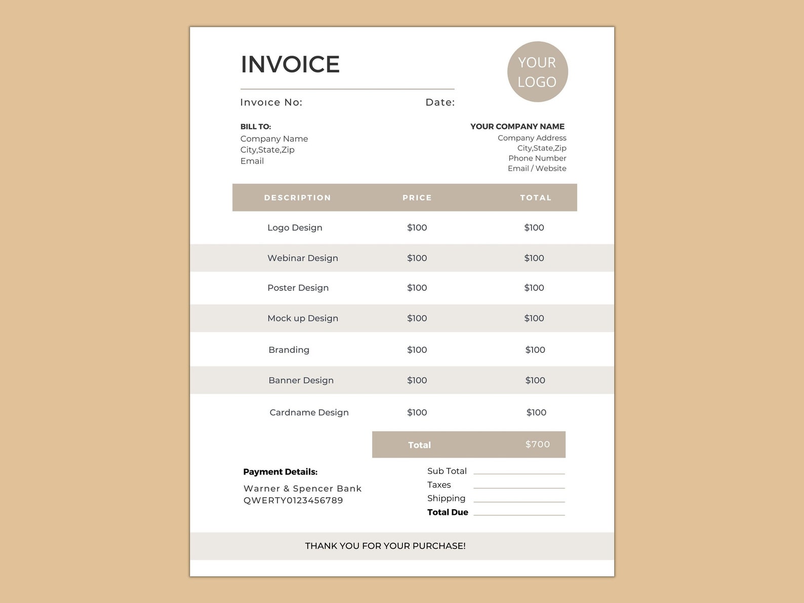 Professional Invoice Template Printable, Editable, Business Form - Etsy