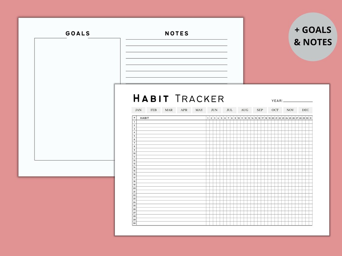 Monthly Habit Tracker, Printable Habit Log, Digital Goals and Notes ...