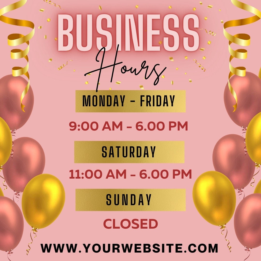 DIY Rosegold Business Hours Flyer, Editable Open Hours Flyer, Social ...