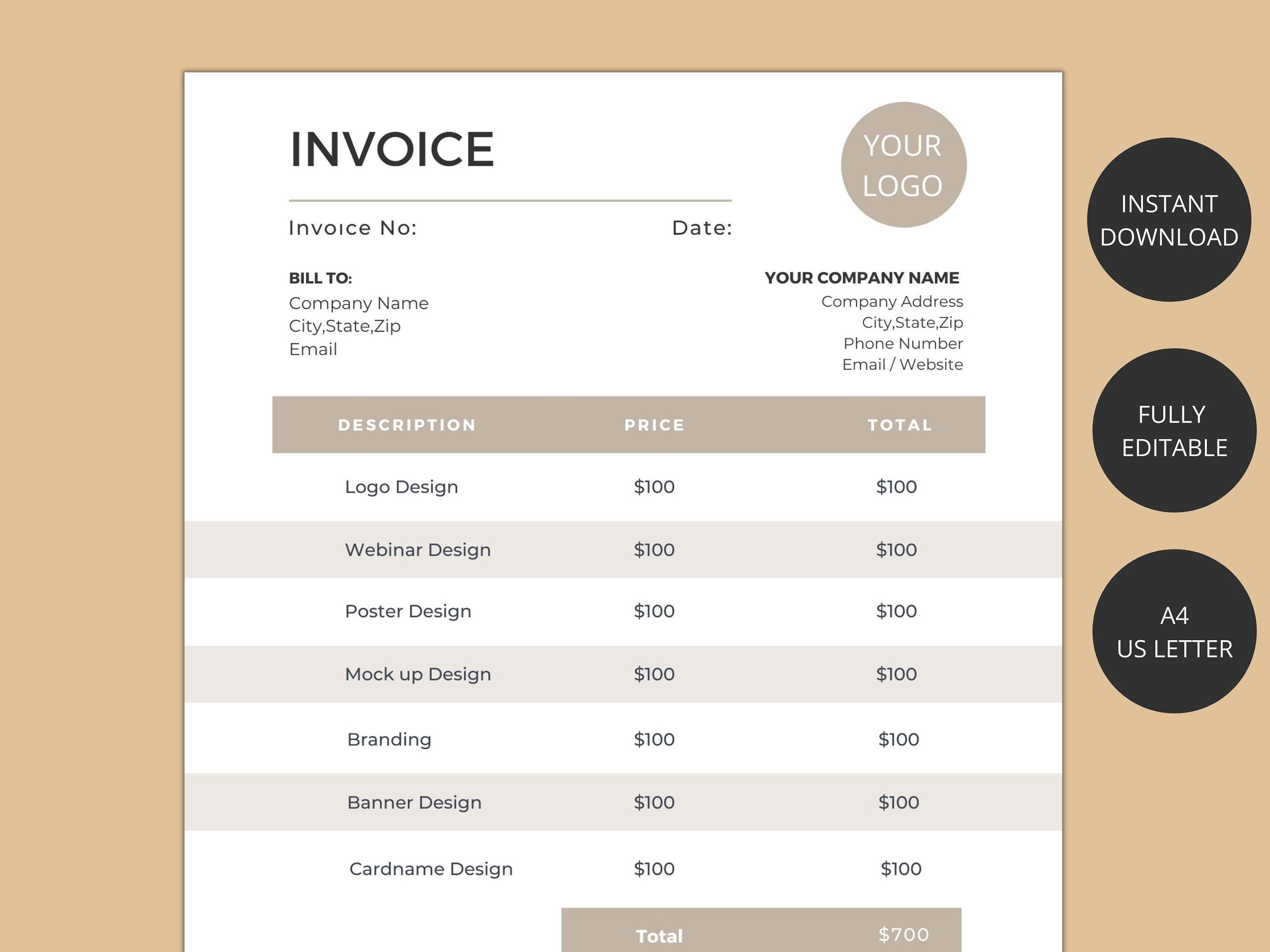 Professional Invoice Template Printable, Editable, Business Form - Etsy