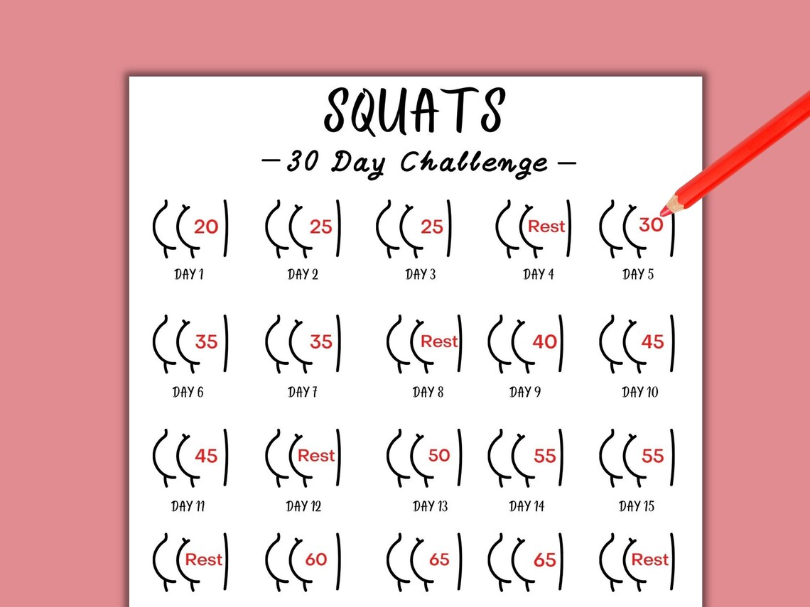 Printable Squat Challenge, Fitness Planner, Digital Fitness Tracker, 30 ...