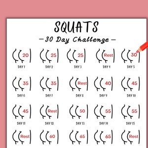 Printable Squat Challenge, Fitness Planner, Digital Fitness Tracker, 30 ...