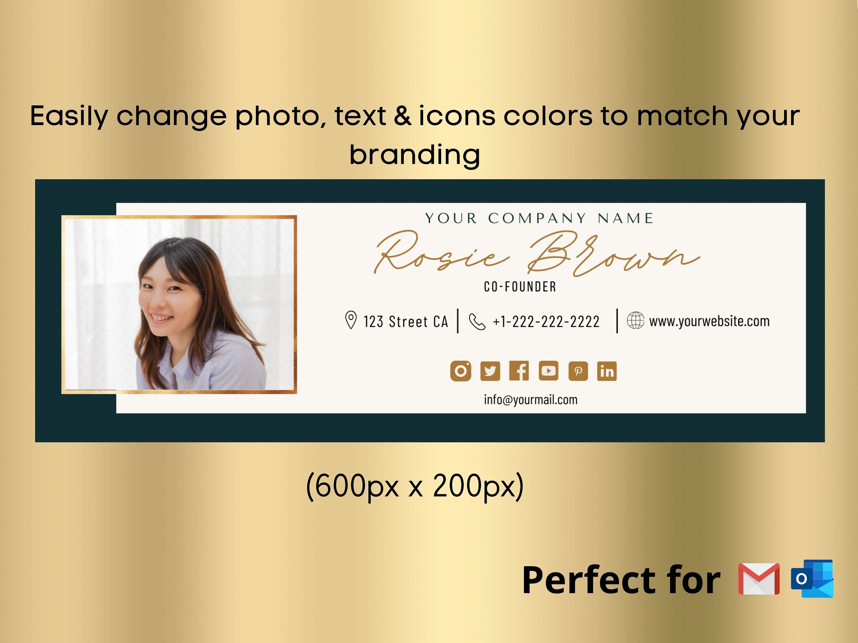 Email Signature Template, Gold Gmail Signature, Custom Electronic ...