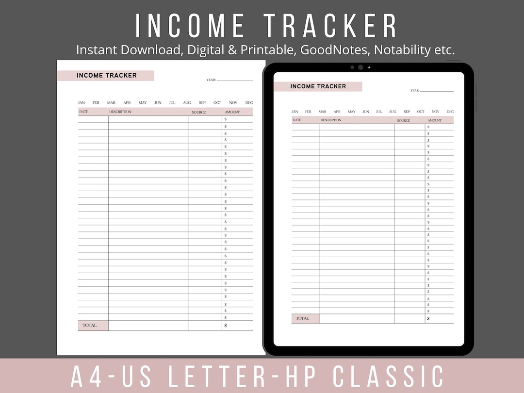Income Tracker, Financial Planner, Printable PDF, Goodnotes - Etsy