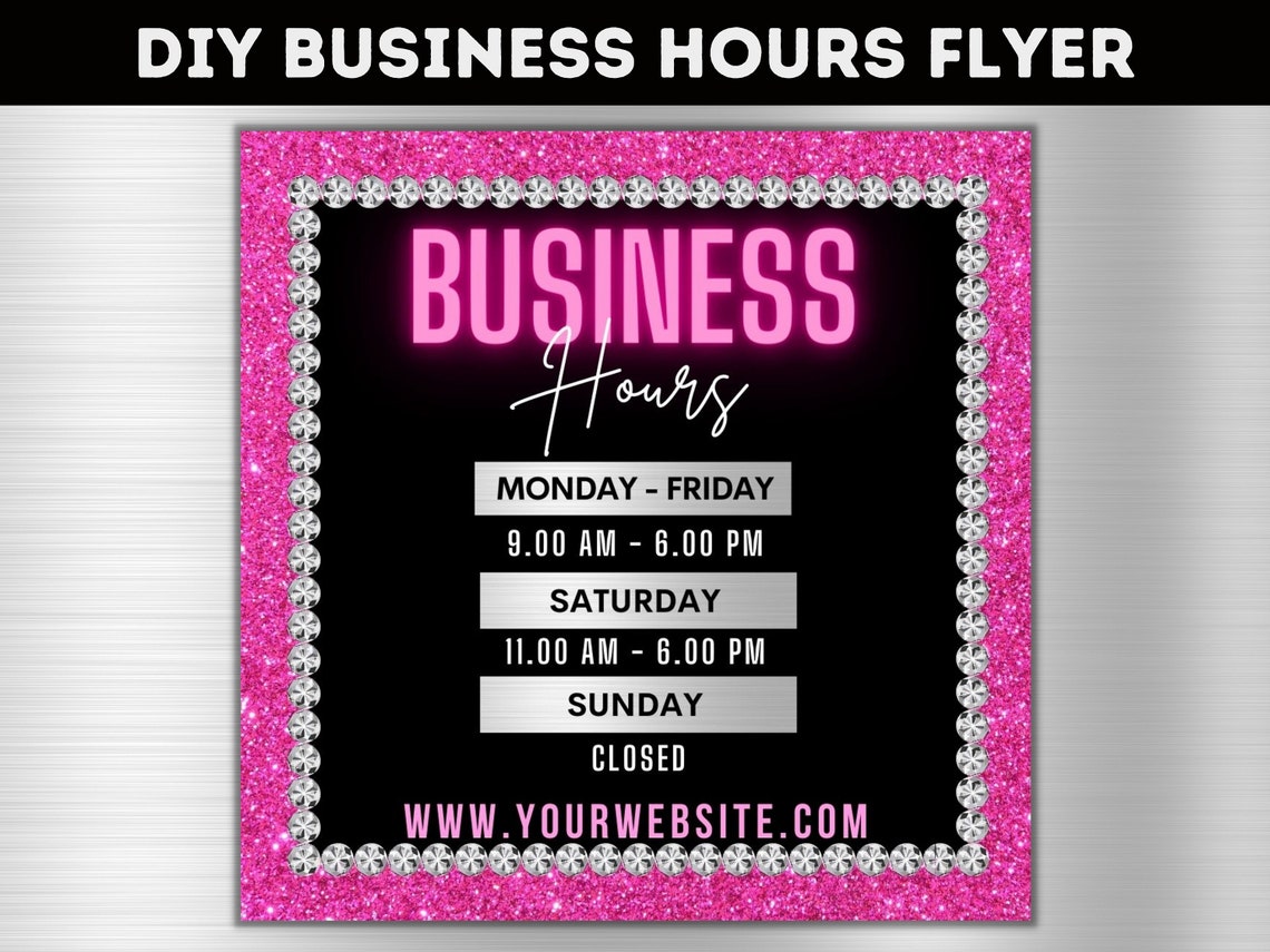 DIY Pink Business Hours Flyer, Editable Open Hours Flyer, Printable ...