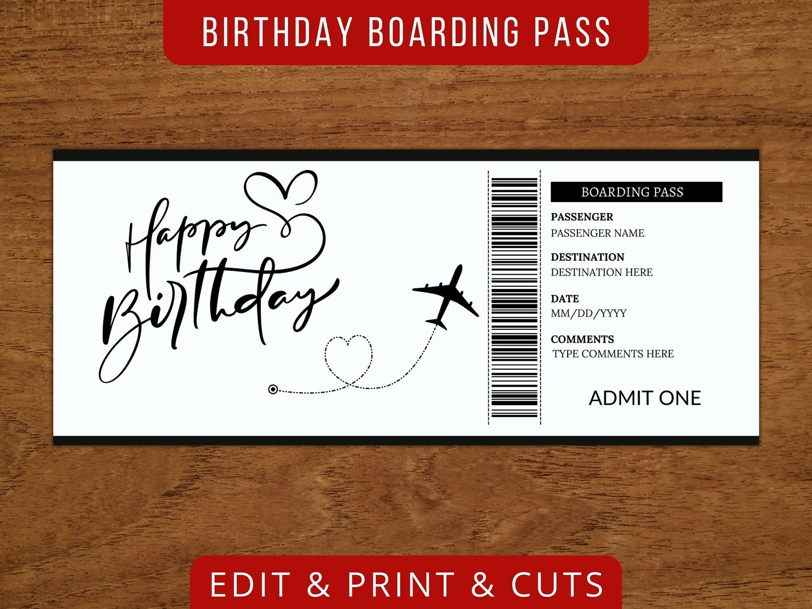 Birthday Boarding Pass Template, Surprise Airline Ticket, Birthday Gift ...