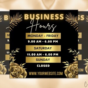 Gold Business Hours Sign for Social Media, Editable Open Hours Flyer ...