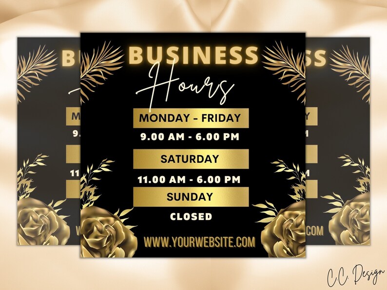 Gold Business Hours Sign for Social Media, Editable Open Hours Flyer ...