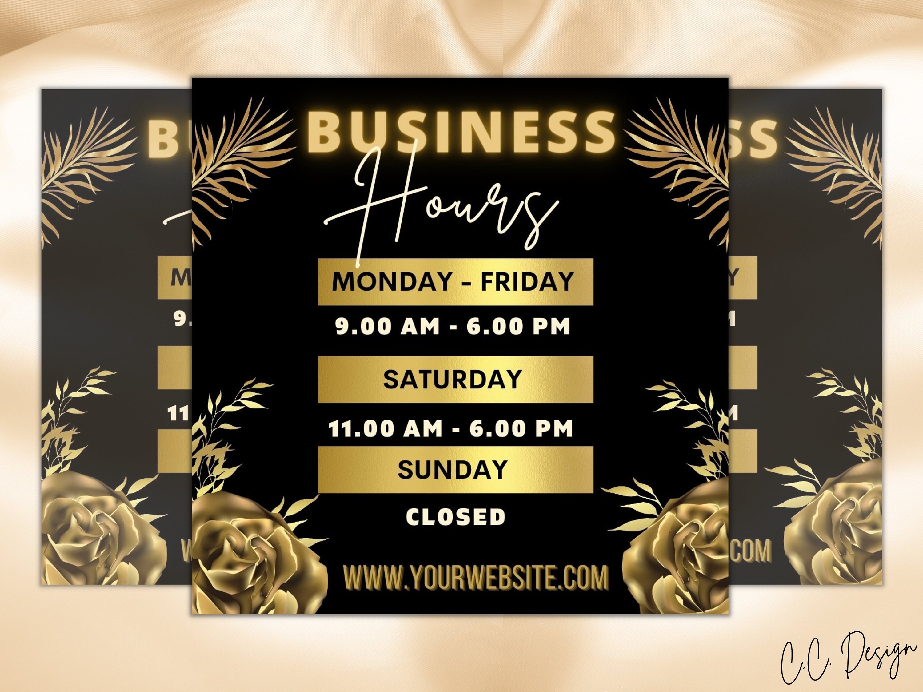 Gold Business Hours Sign for Social Media, Editable Open Hours Flyer ...