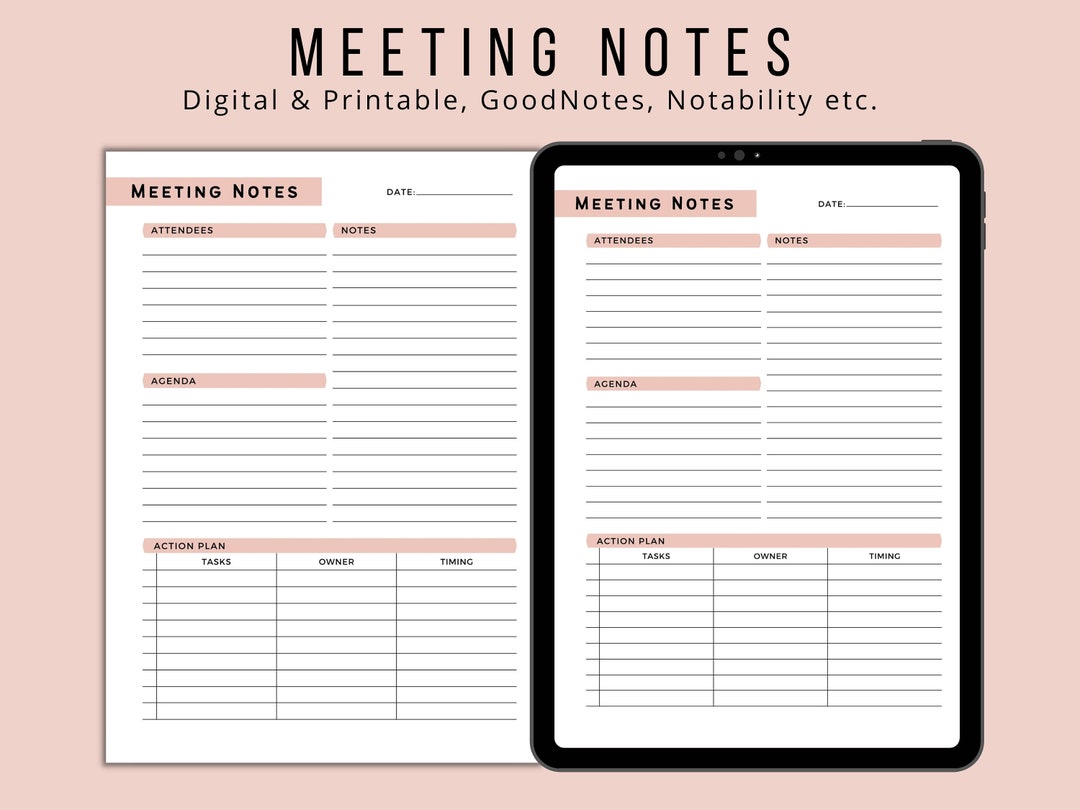 Meeting Notes, Printable Office Planner, Digital Work Organizer, A4, US ...