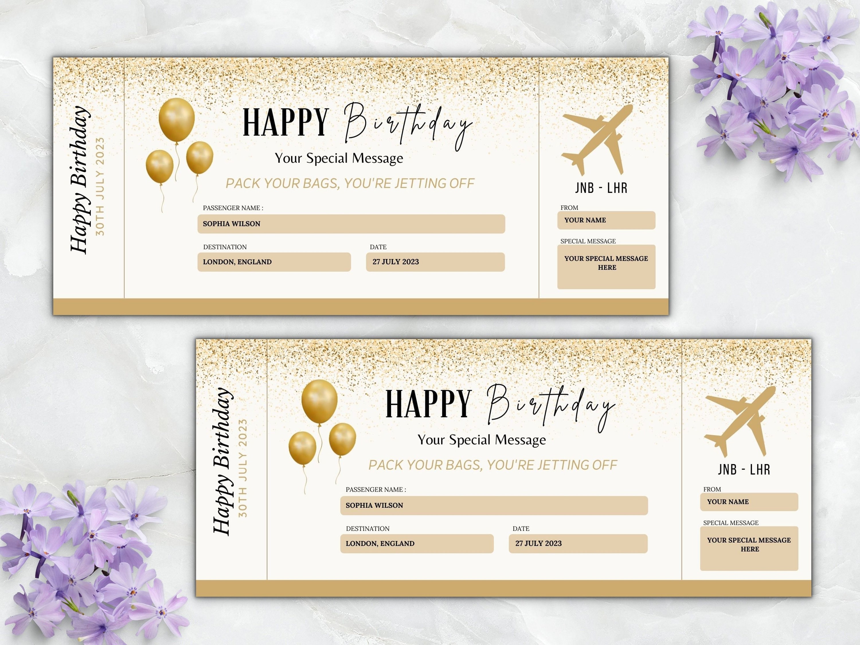 Happy Birthday Boarding Pass Template, Surprise Airline Gift, Printable ...