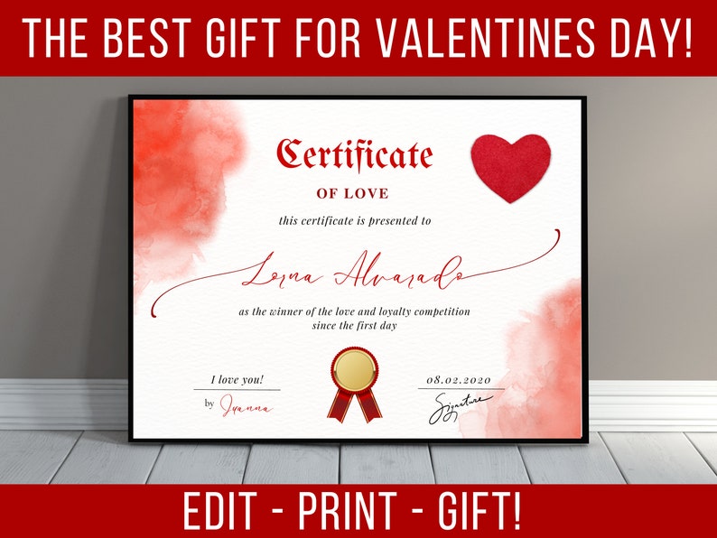 Valentines Day Gift for Him, Love Certificate, Custom Gift for ...