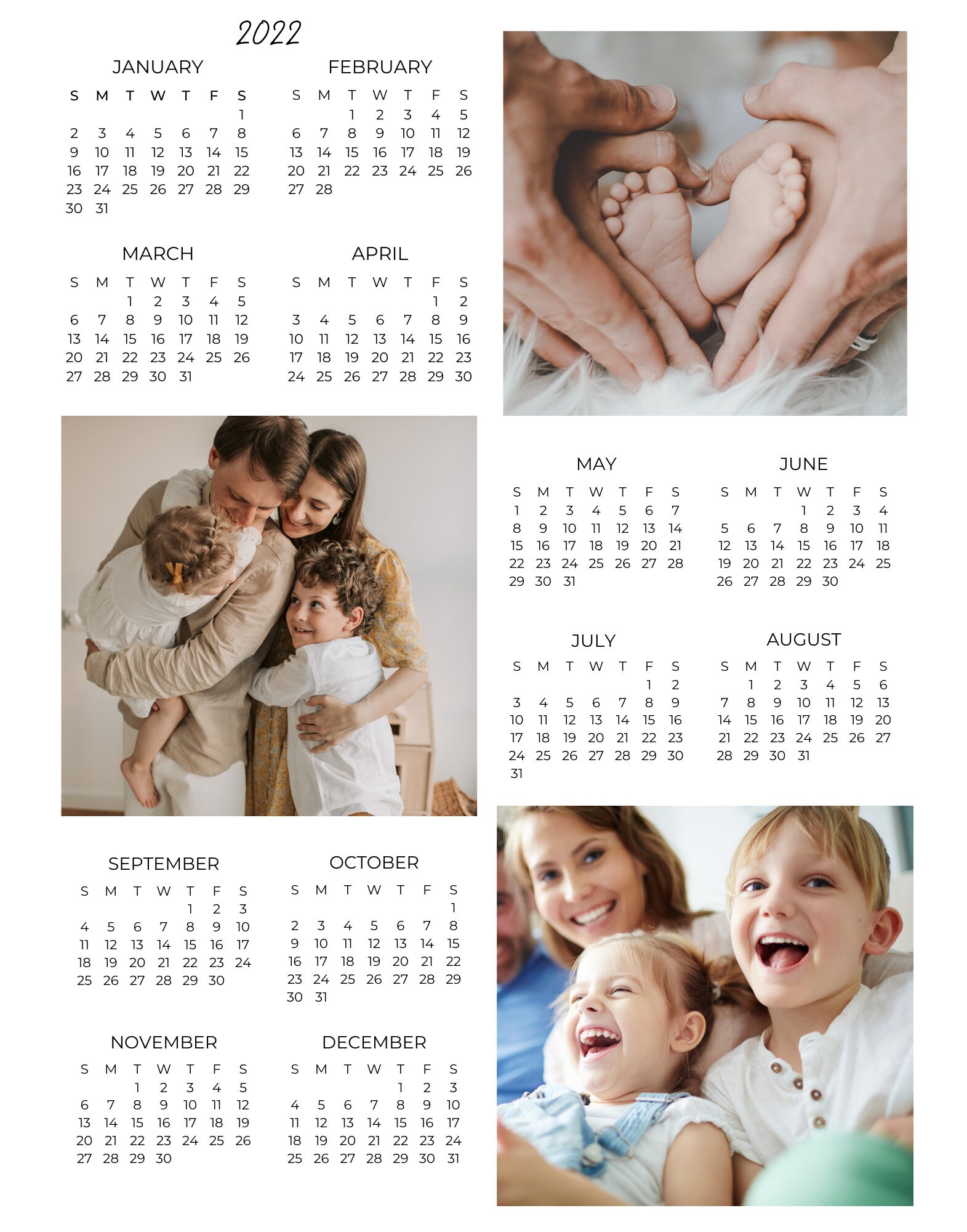 2022 Editable Photo Calendar Template Minimalist Calendar - Etsy