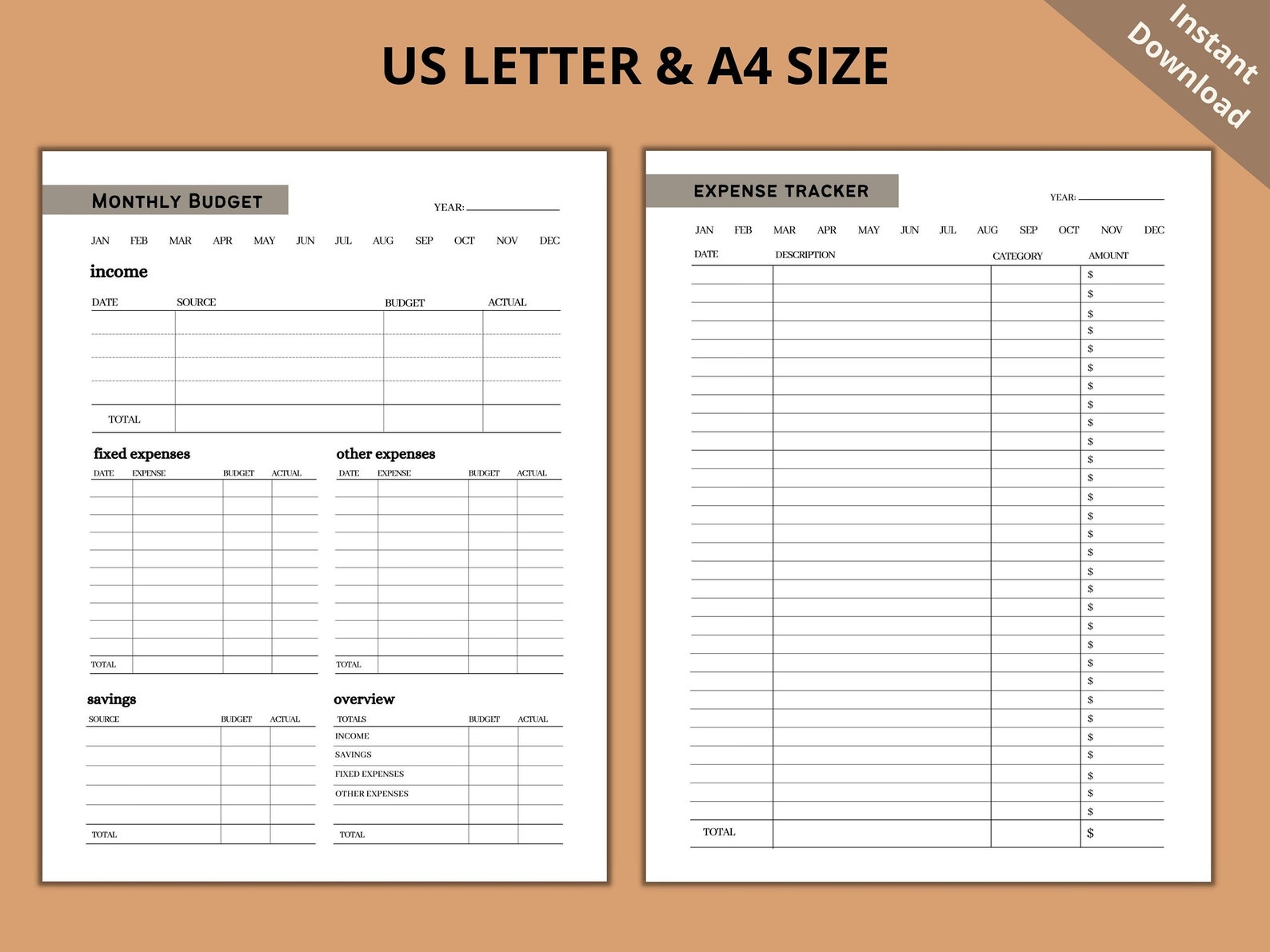 Monthly Budget Kit Finance Planner Expense Tracker Income - Etsy