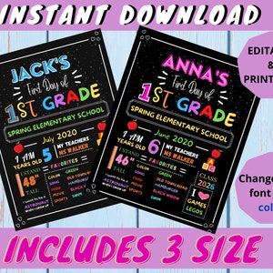 Editable First Day of School Sign, Chalkboard Back to School Sign, 1st ...