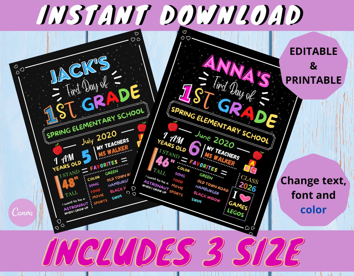 Editable First Day of School Sign, Chalkboard Back to School Sign, 1st ...