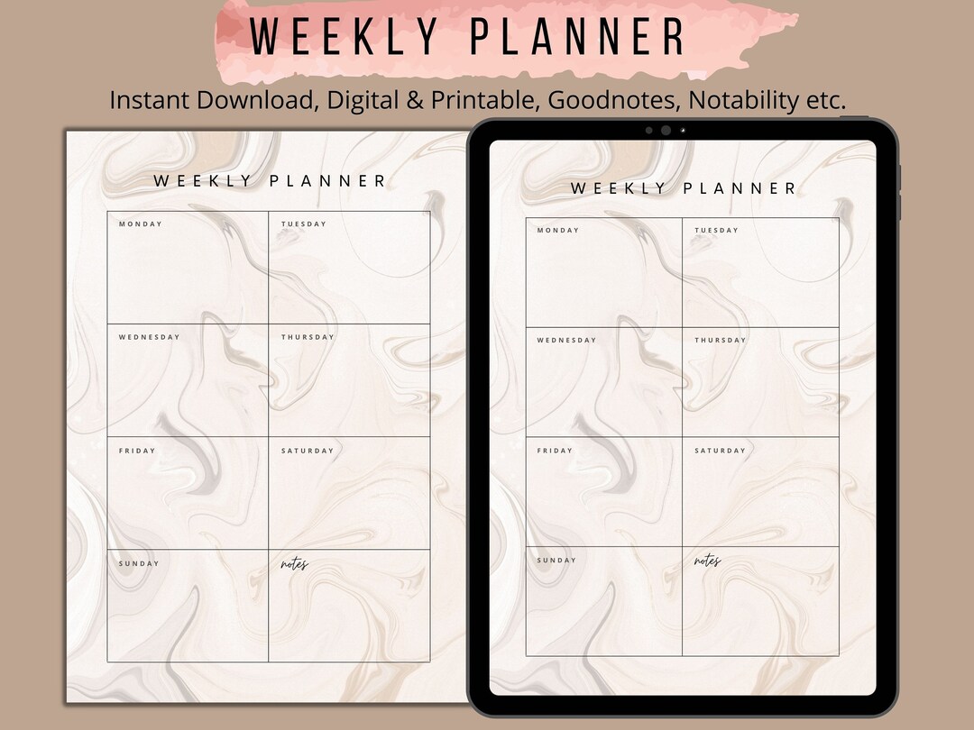 Digital Weekly Planner Printable, Beige Marble Weekly Schedule, Minimal ...