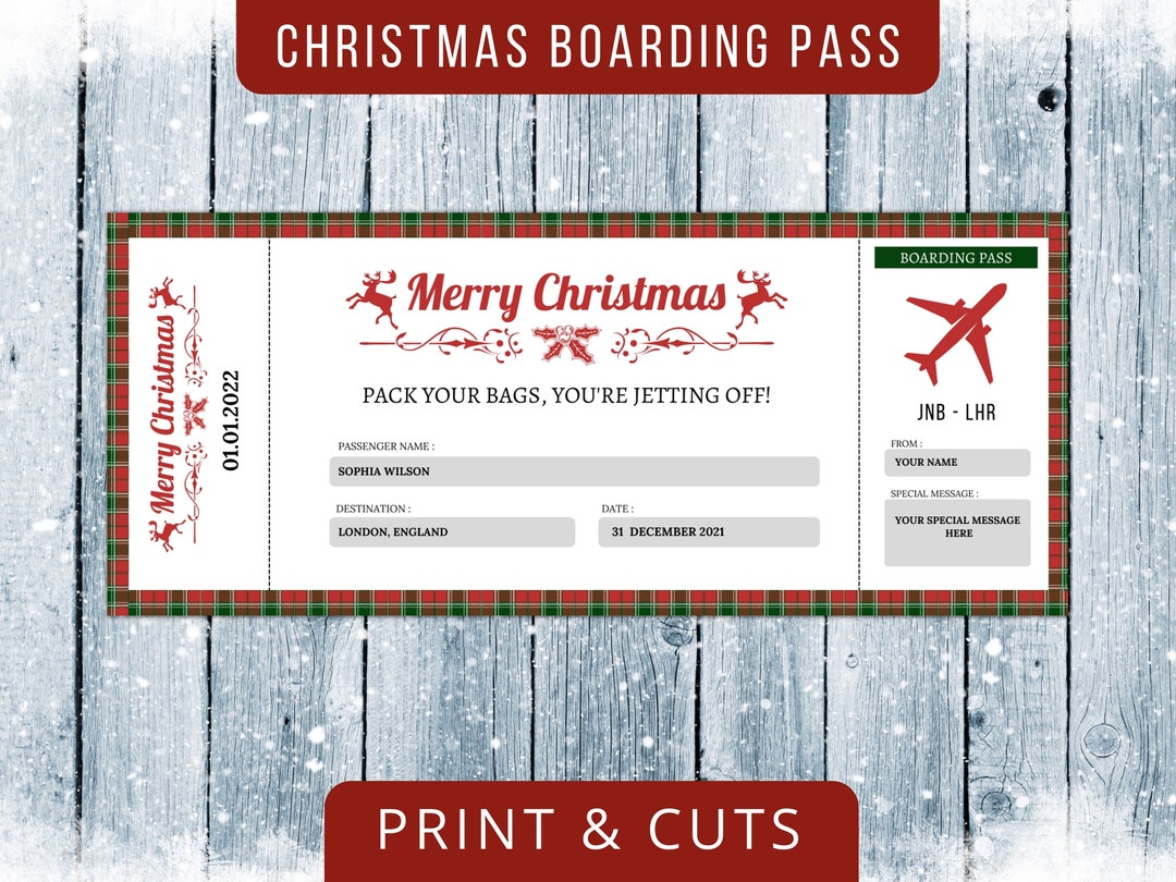 Christmas Gift Boarding Pass Template, Surprise Holiday Trip - Etsy