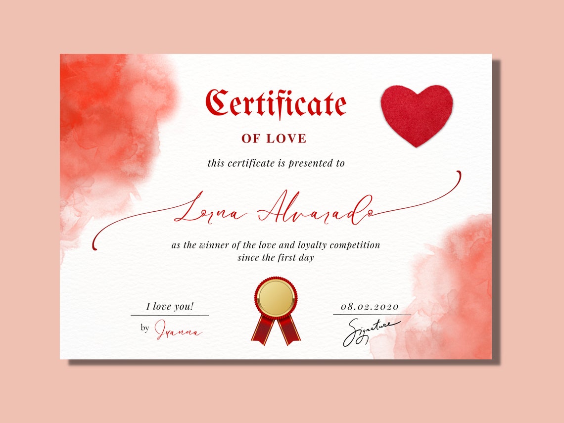 Valentines Day Gift for Him, Love Certificate, Custom Gift for ...