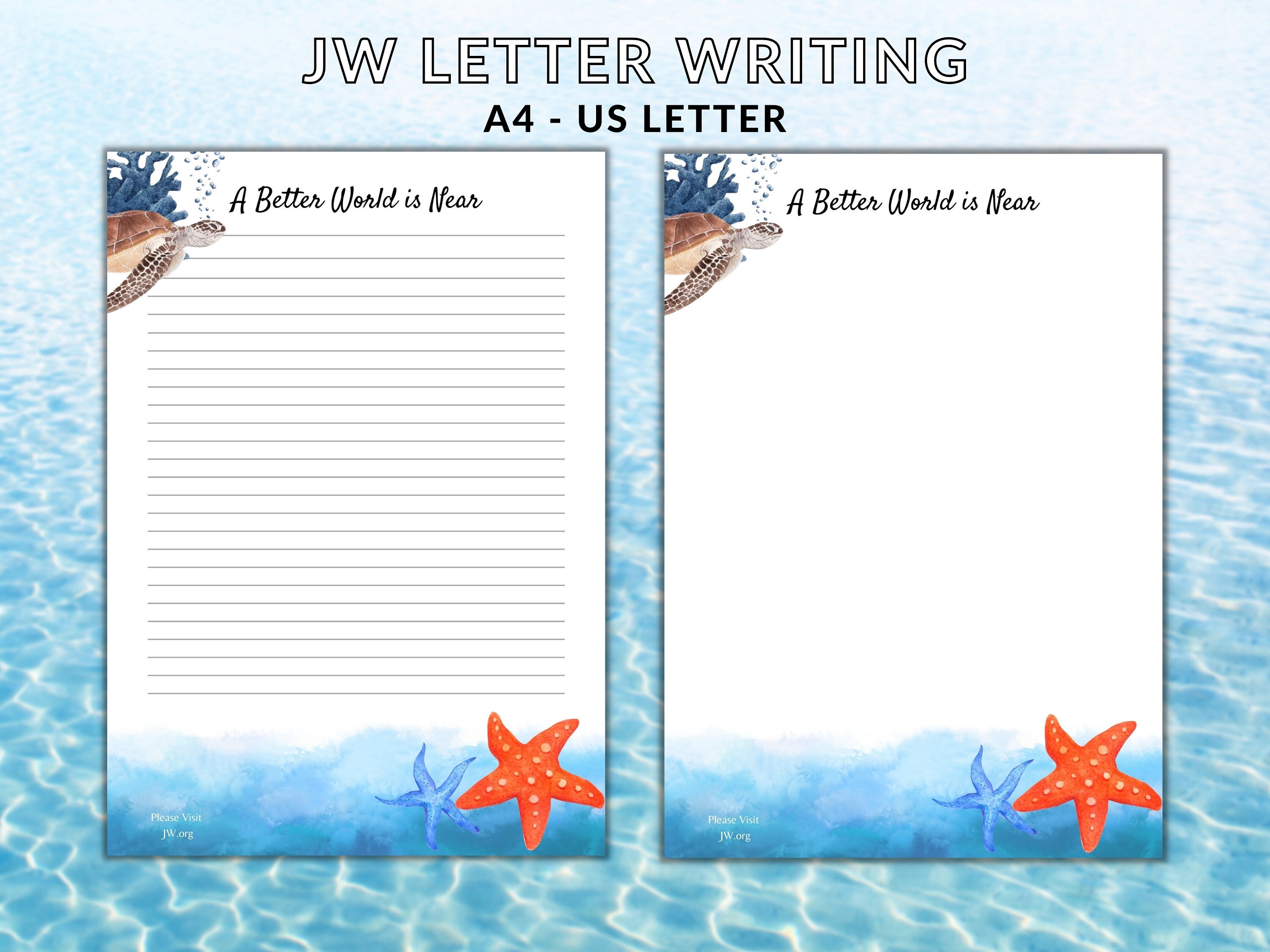 JW Letter Writing Stationery, Starfish Theme, Beach Sea Underwater ...