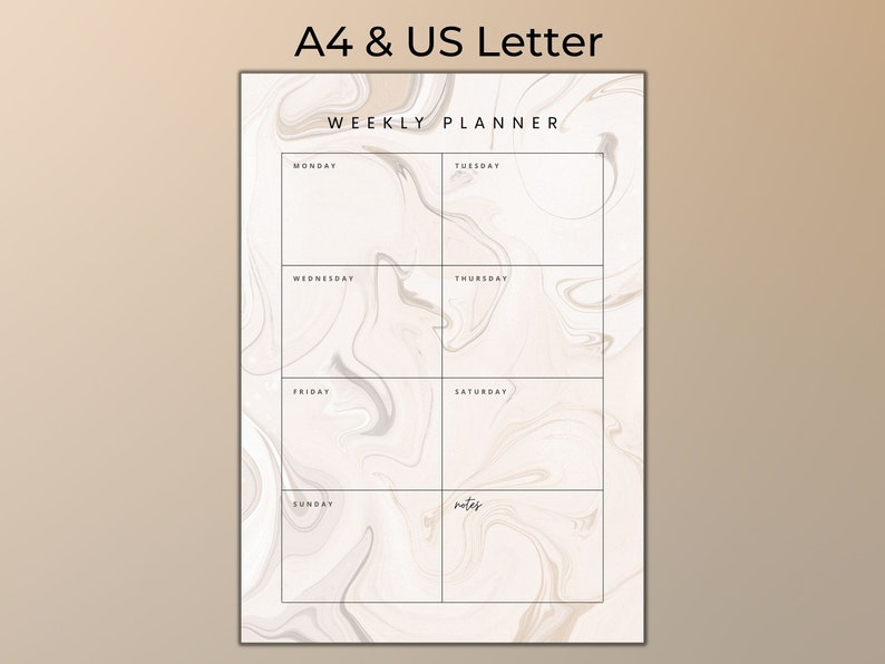 Digital Weekly Planner Printable, Beige Marble Weekly Schedule, Minimal ...