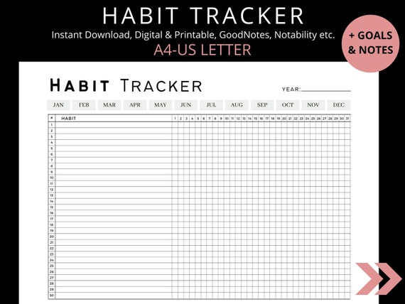 Monthly Habit Tracker Printable Habit Log Digital Goals and - Etsy