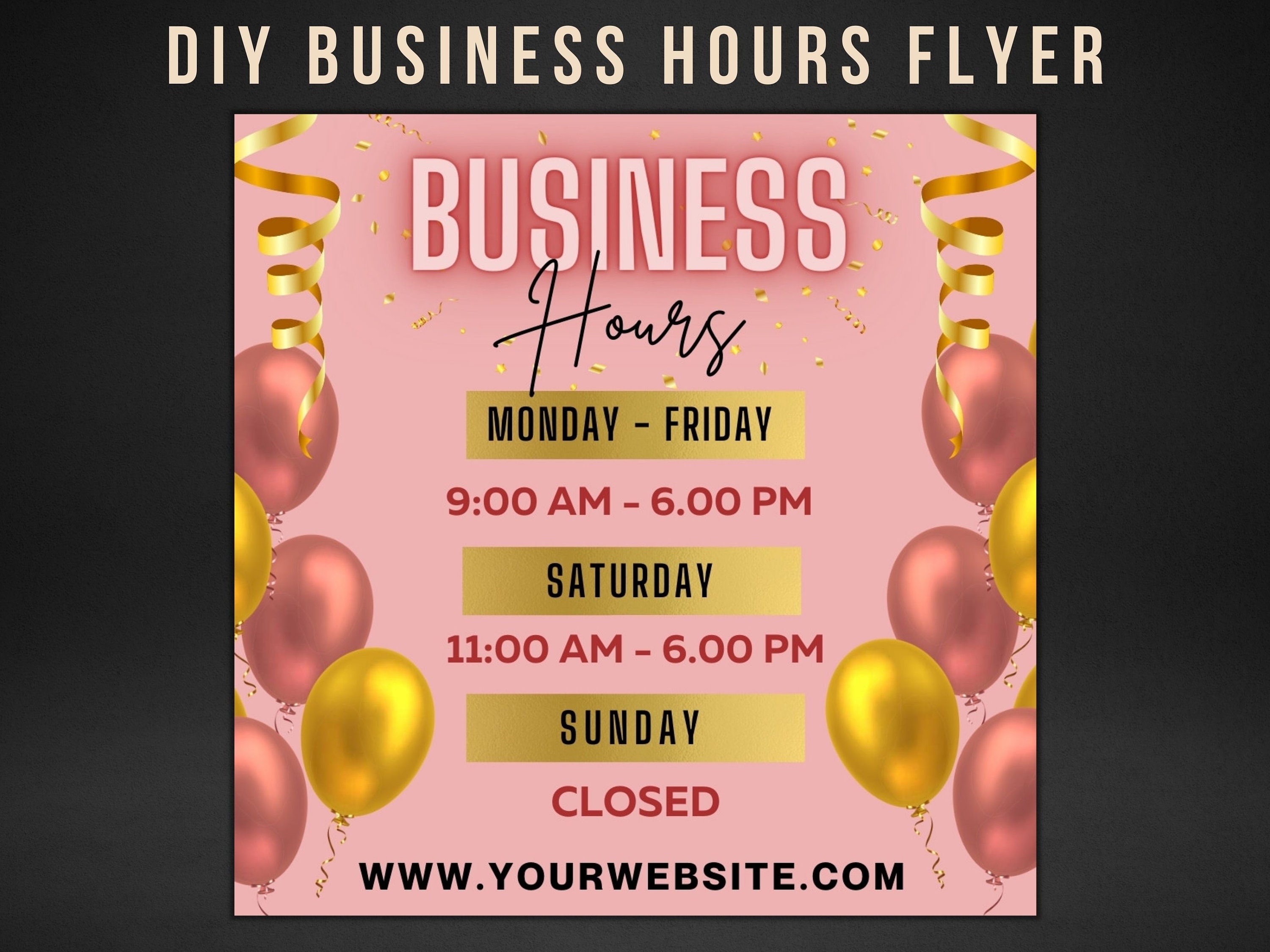 DIY Rosegold Business Hours Flyer, Editable Open Hours Flyer, Social ...