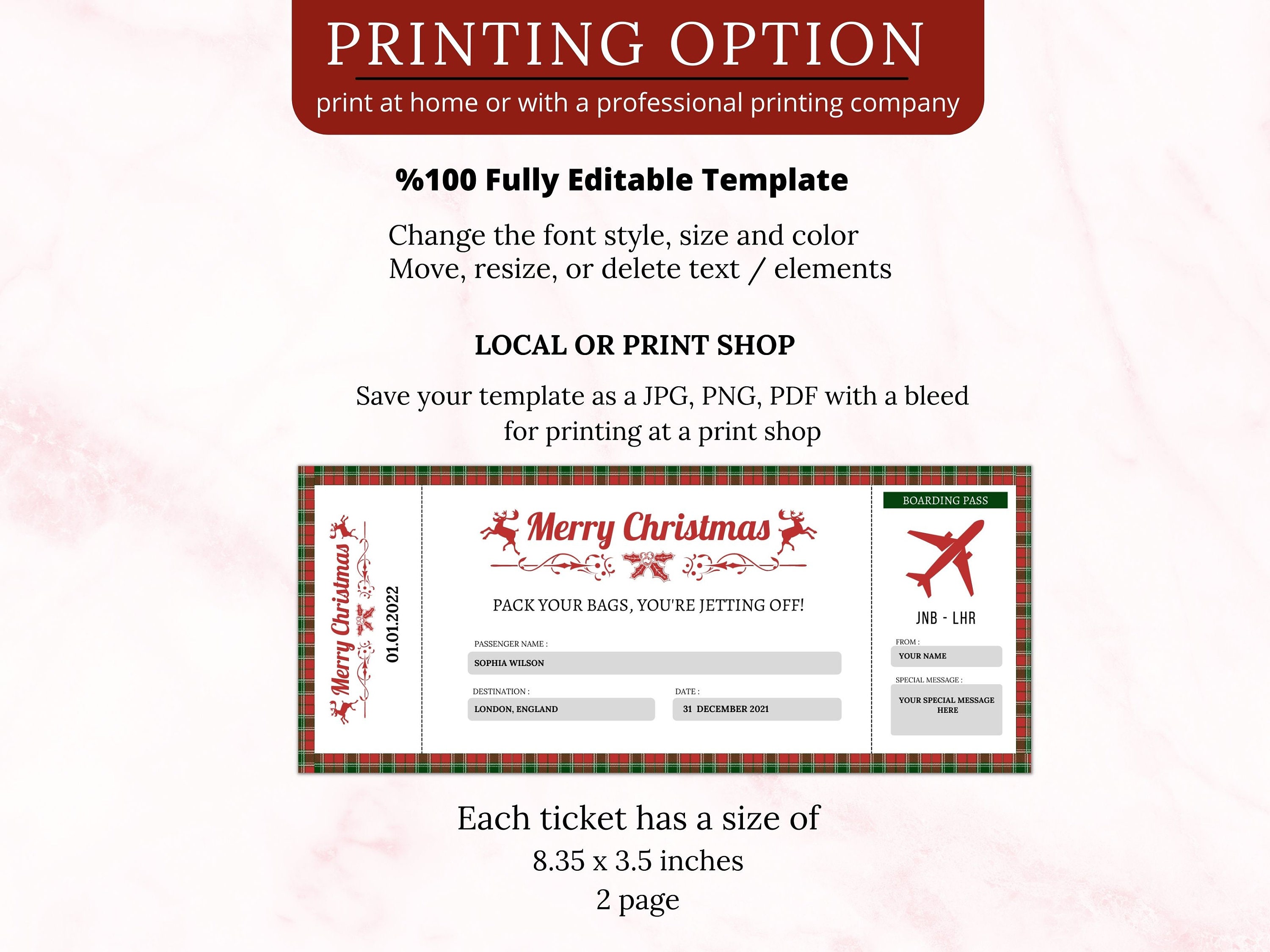 Christmas Gift Boarding Pass Template, Surprise Holiday Trip - Etsy