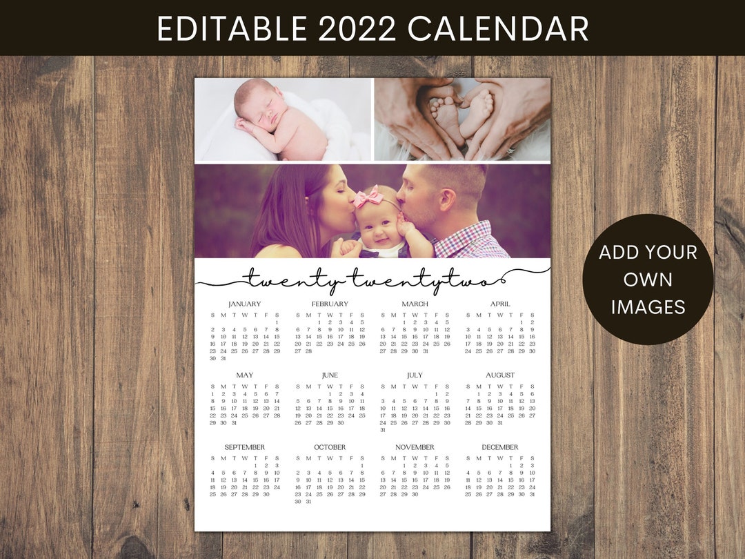 2022 Printable Photo Calendar Template, Editable Calendar, Instant ...