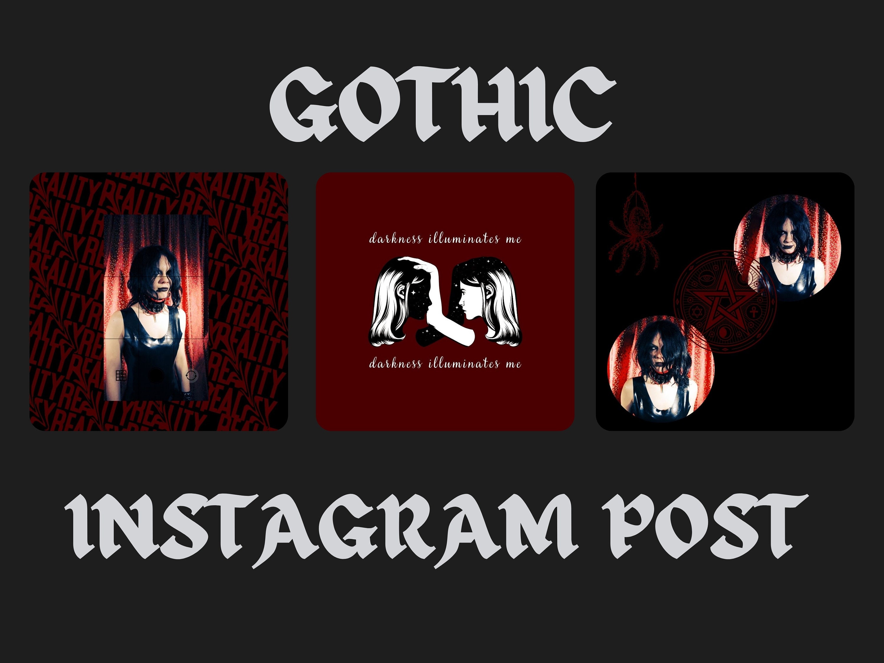 Gothic Aesthetic Instagram Post, Witch Instagram Template, Black Theme ...