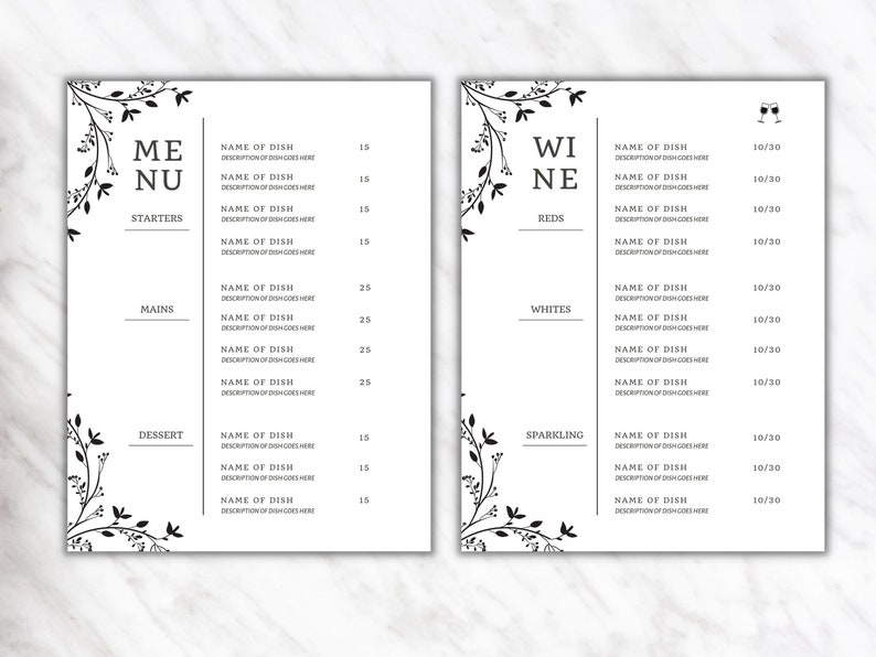Editable Wine Menu List, Restaurant Menu Template, Wedding Wine Menu ...