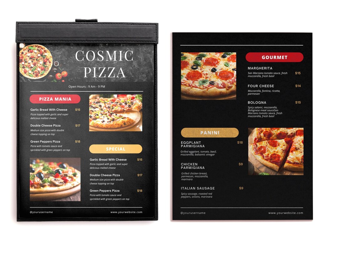 Pizza Restaurant Menu Template With Photo, Editable Food Menu, Price ...
