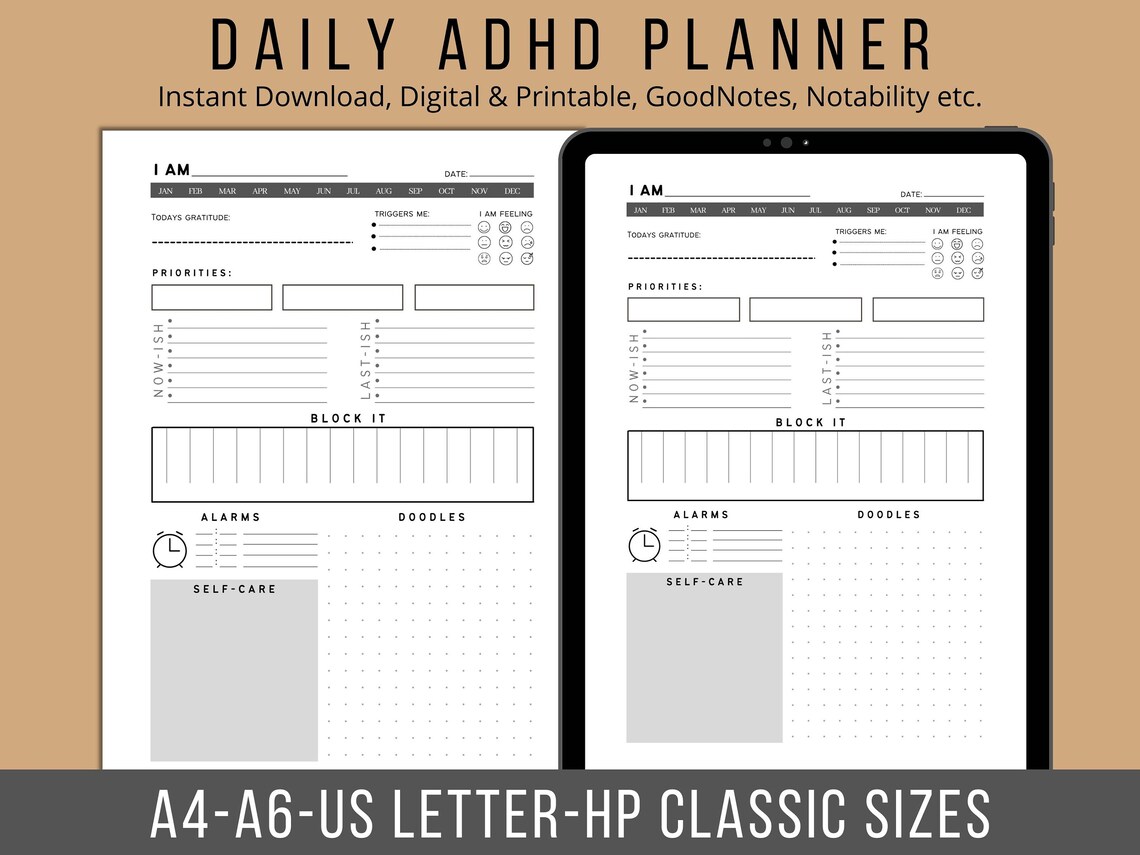 Daily ADHD Planner Printable PDF Digital Planner Goodnotes - Etsy