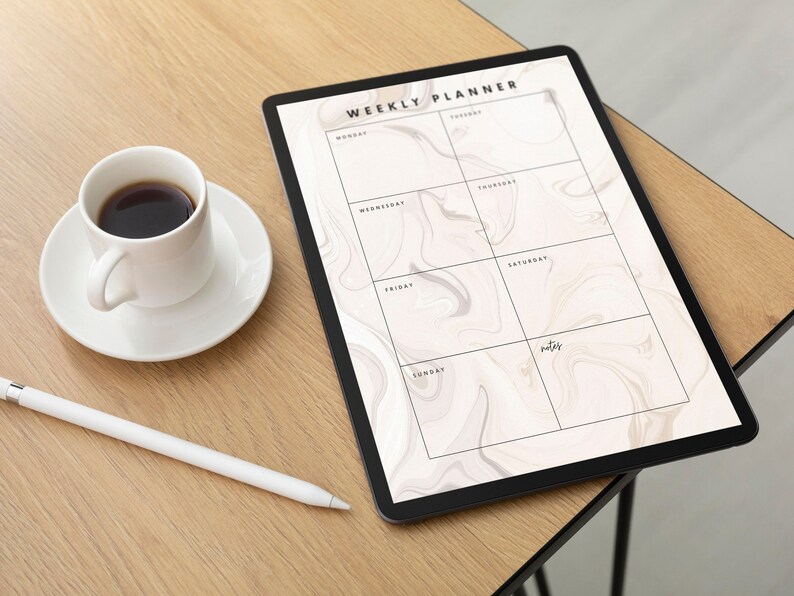 Digital Weekly Planner Printable, Beige Marble Weekly Schedule, Minimal ...