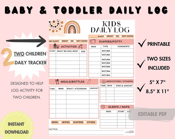 Daily Log for Baby, Daily Log for Toddler, US Letter Size PDF - Etsy Canada