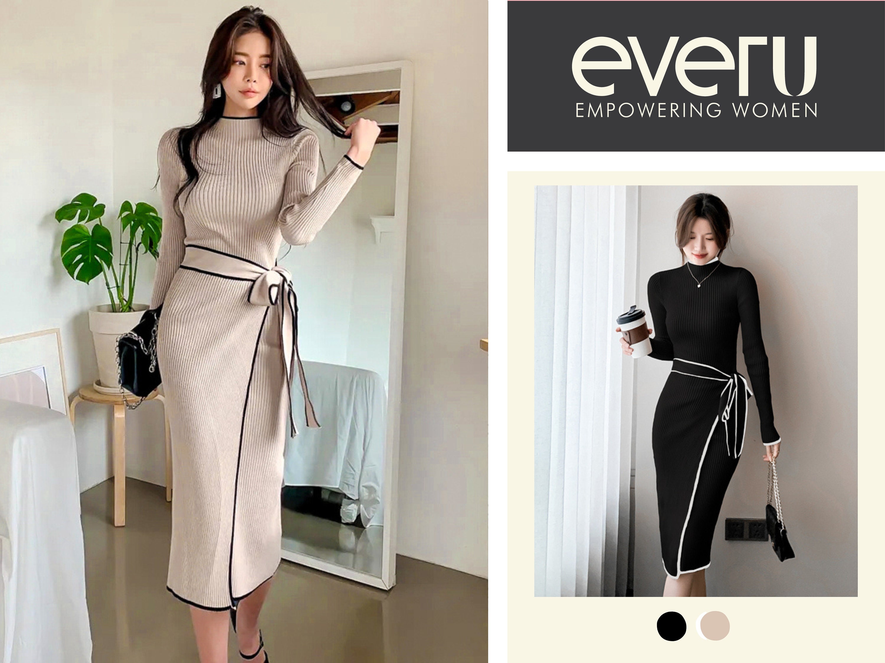 EVERU Modern Office Attire Korean Maxi Dress Long Sleeve - Etsy
